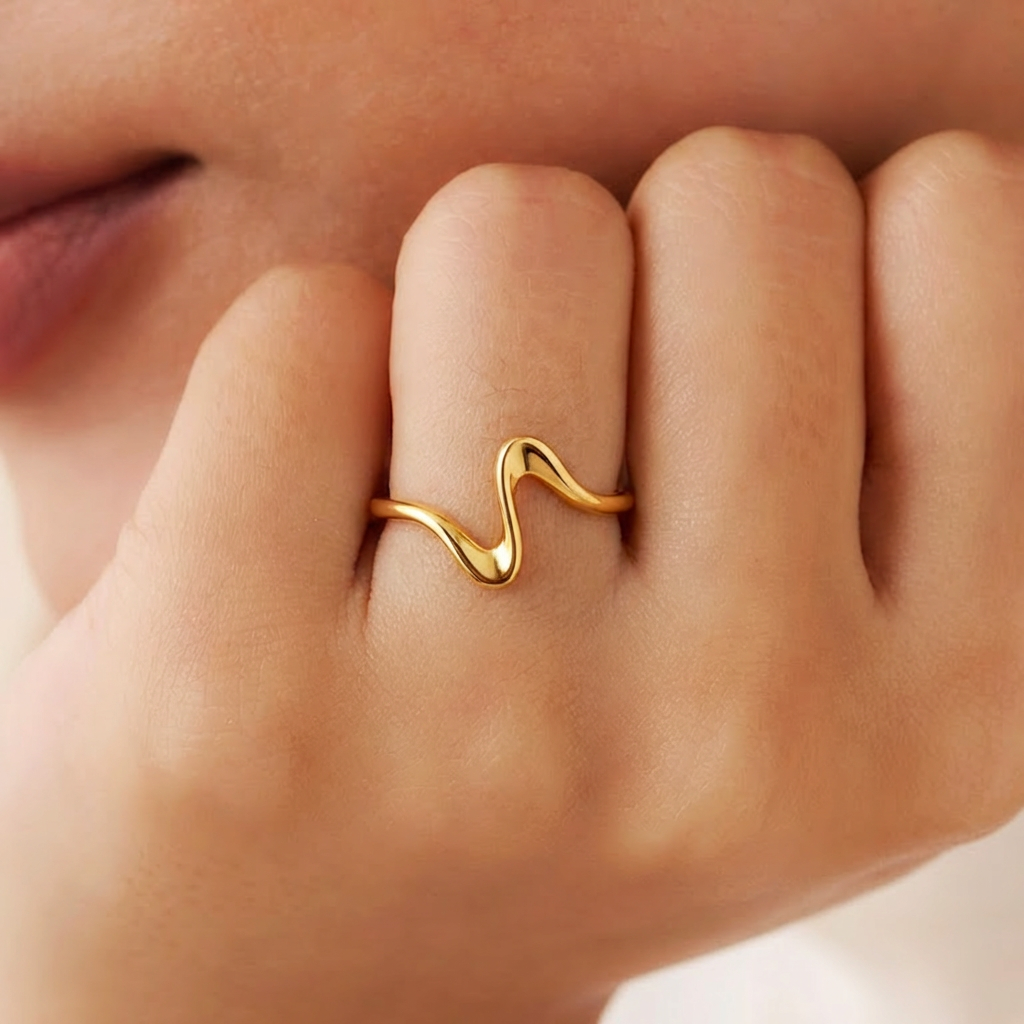 Wave Form Gold Plated 925 Sterling Silver Adjustable Ring – Zavya