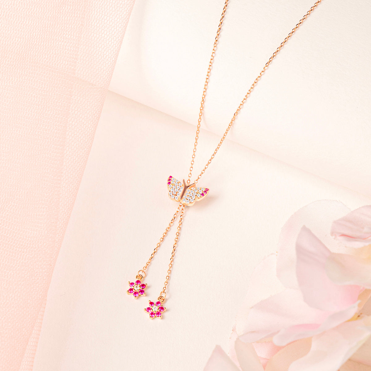 Flutter of Love Butterfly Rose Gold Plated Necklace – Zavya