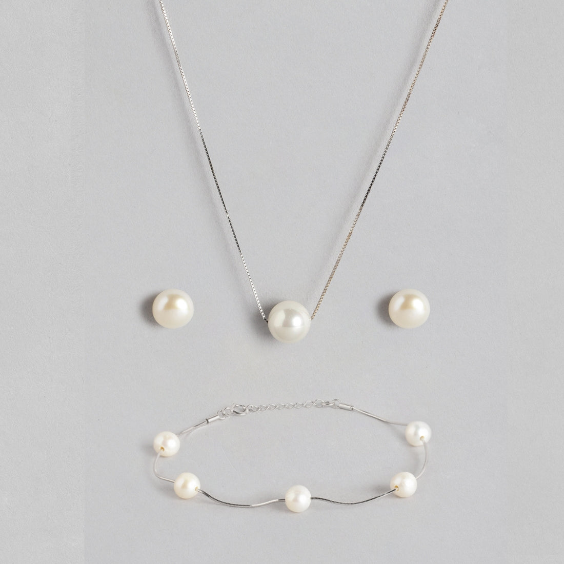 Freshwater Pearl Rhodium Plated 925 Sterling Silver Jewellery Set – Zavya