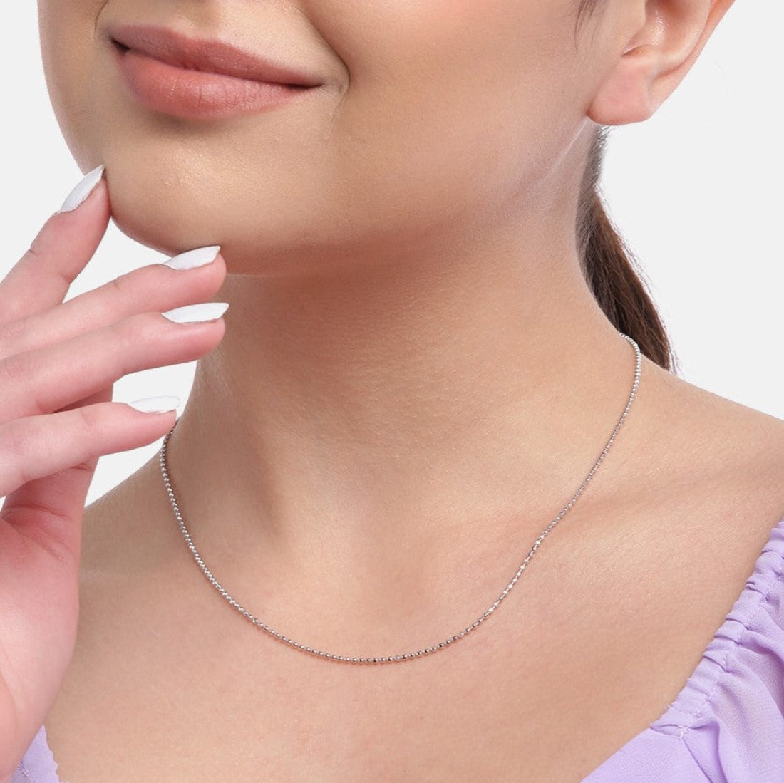 Classic Beaded Rhodium Plated 925 Sterling Silver Chain – Zavya