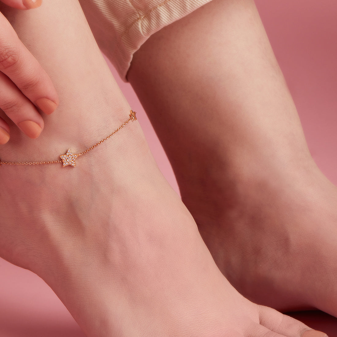 Star Gold Plated CZ 925 Sterling Silver Anklet - Valentine's Gift – Zavya