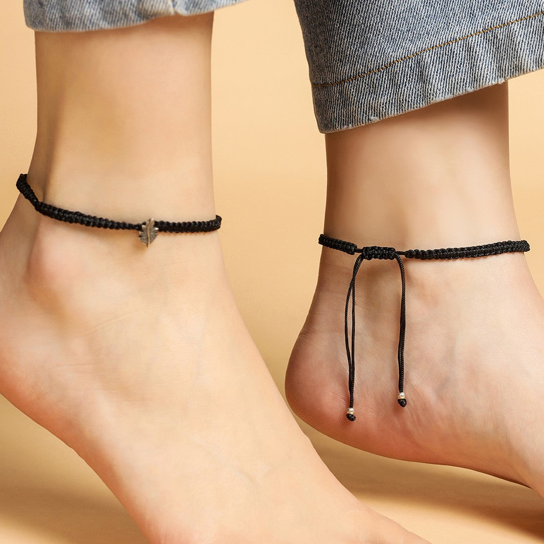 Buy Leafy Silver Black Thread Women's Anklet – Zavya