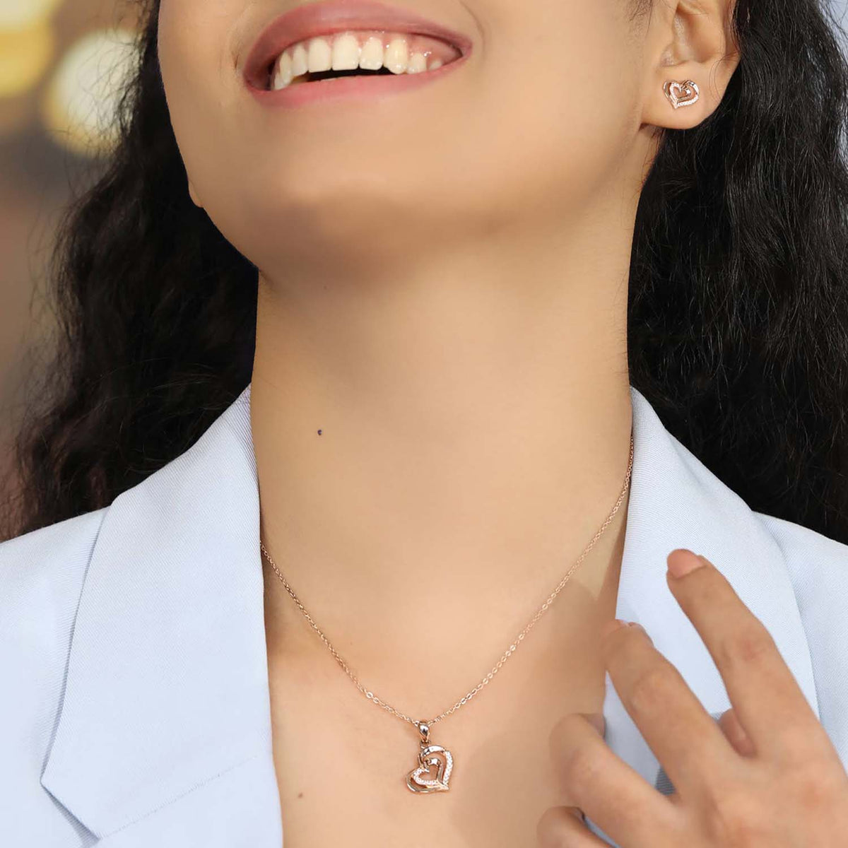Rose Gold Nested Heart 925 Silver Jewellery Set - Valentine's Gift – Zavya
