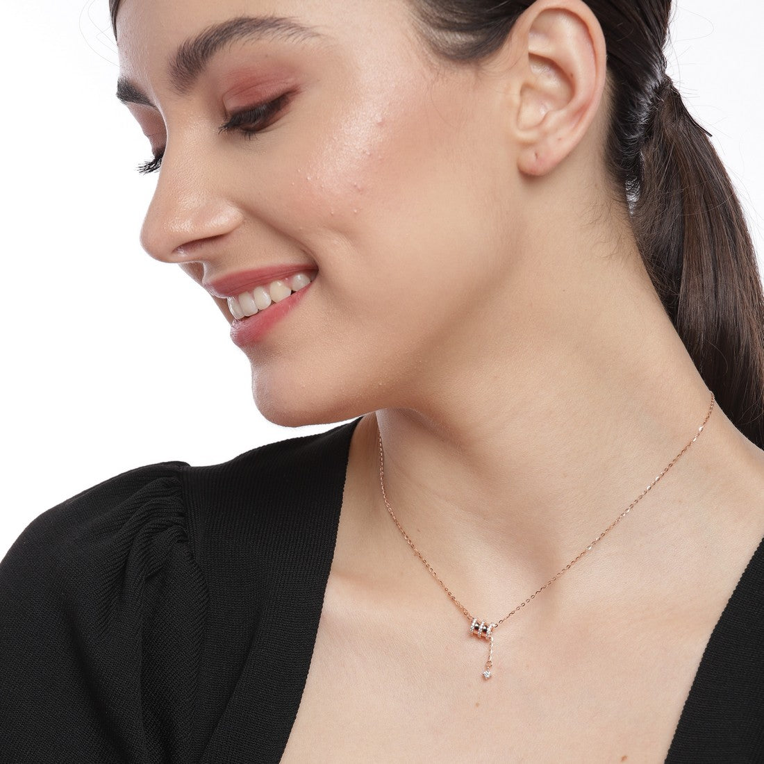 CZ Drum 925 Sterling Silver Drop Necklace - Valentine's Gift – Zavya
