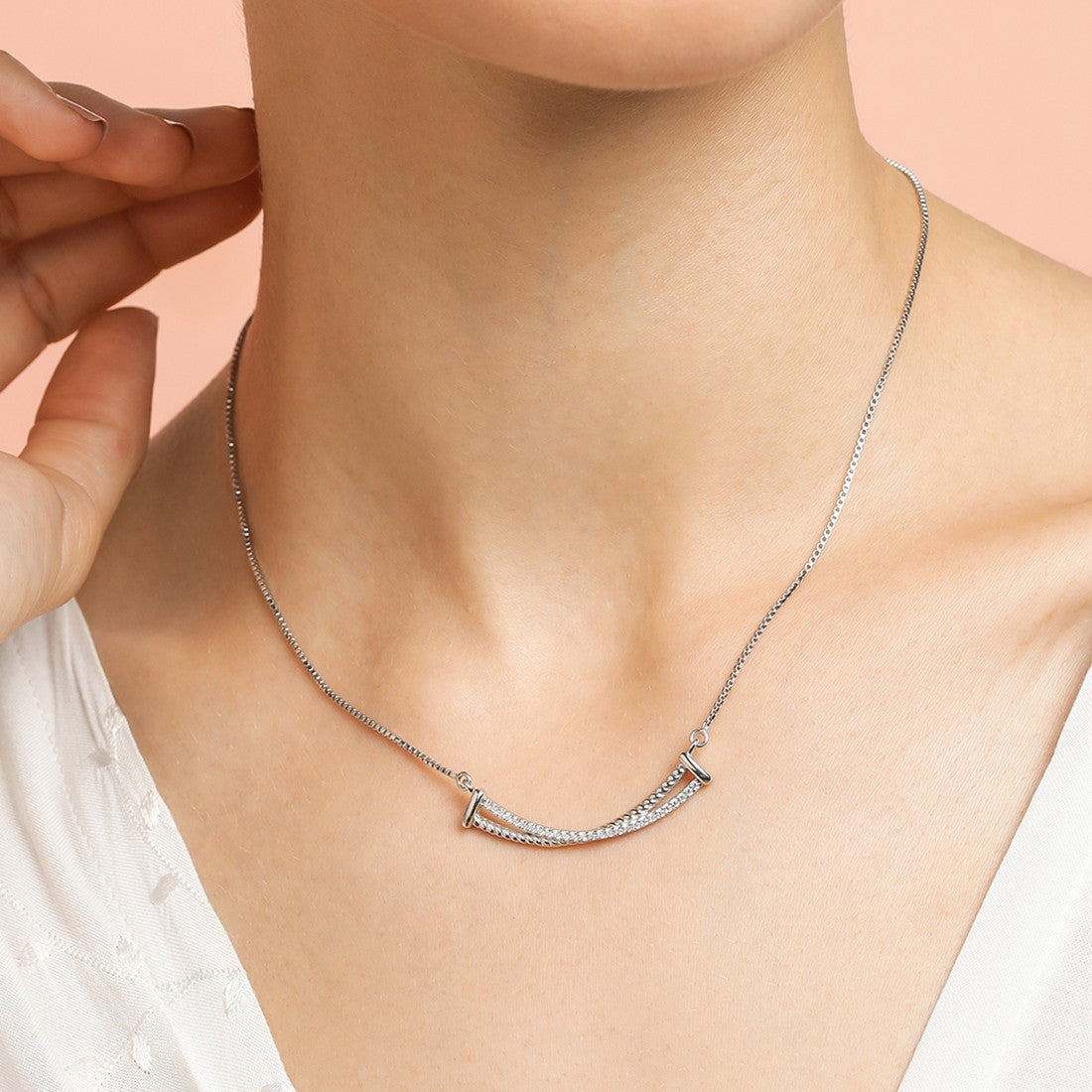 Crossover Rhodium Plated 925 Sterling Silver Necklace - Valentine's ...