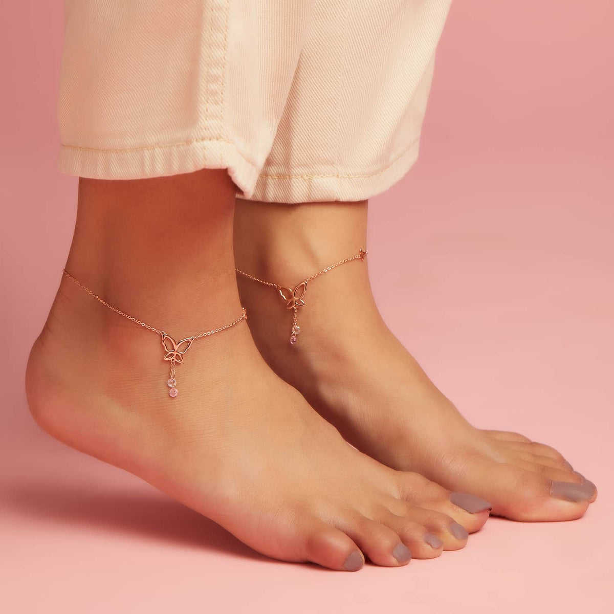 Butterfly Rose Gold Plated 925 Sterling Silver Charm Anklet - Valentine ...